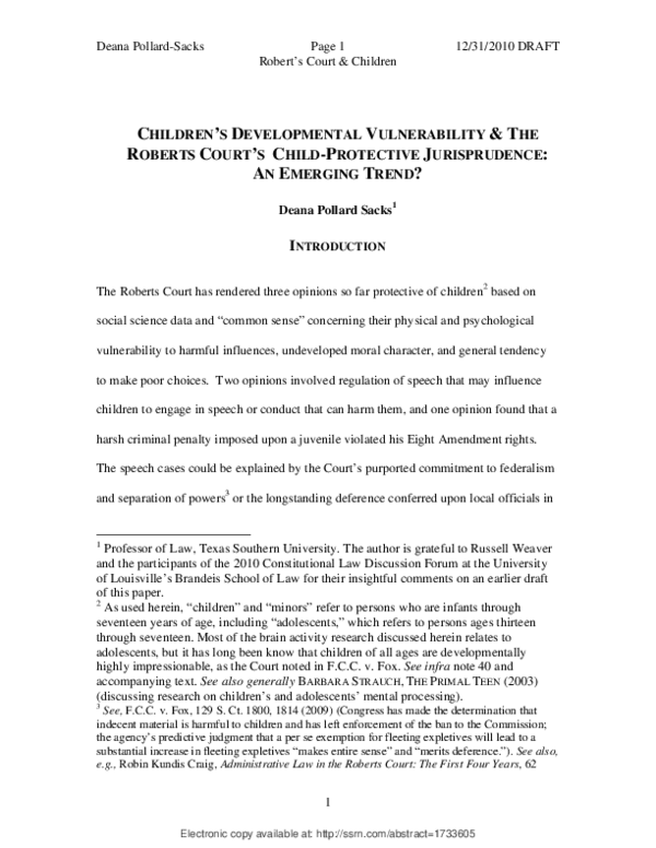 (PDF) Children's Developmental Vulnerability & the Roberts Court's ...