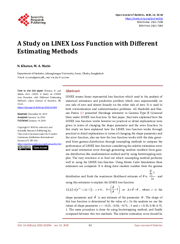 (PDF) A Study on LINEX Loss Function with Different Estimating Methods