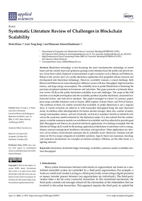 (PDF) Systematic Literature Review of Challenges in Blockchain Scalability