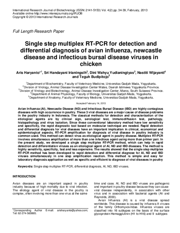 (PDF) Single step multiplex RT-PCR for detection and differential ...