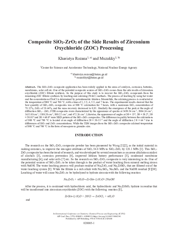 (PDF) Composite SiO2-ZrO2 of the side results of zirconium oxychloride ...