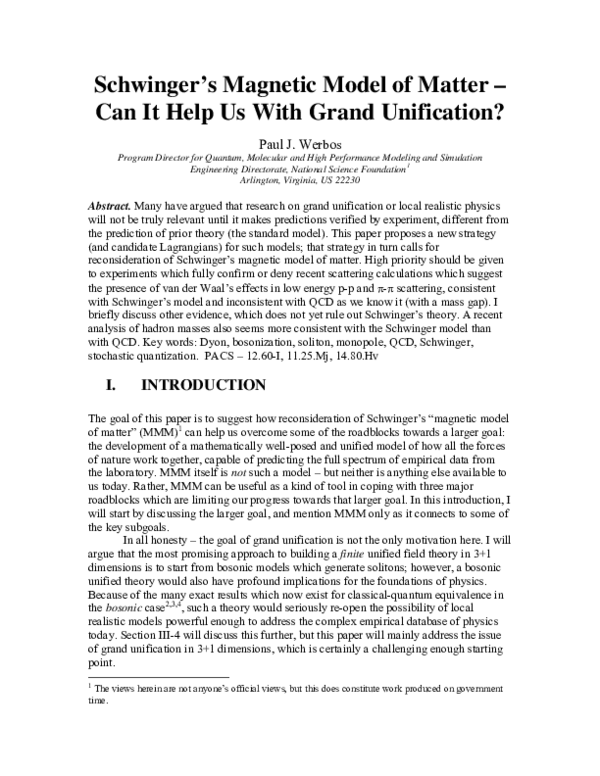 (PDF) Schwinger's Magnetic Model of Matter: Can It Help Us With Grand ...