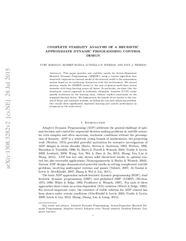 (PDF) Complete stability analysis of a heuristic approximate dynamic programming control design