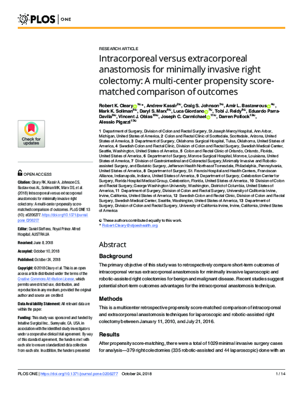 (PDF) Intracorporeal vs Extracorporeal Anastomosis Outcomes