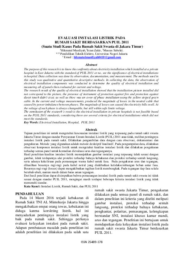 (PDF) Evaluasi Instalasi Listrik Pada Rumah Sakit Berdasarkan Puil 2011