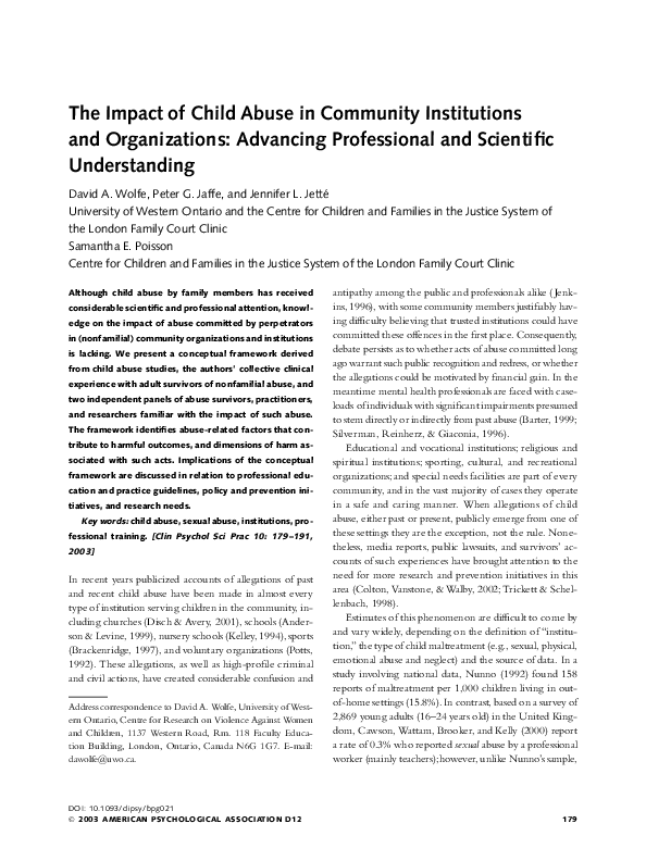 (PDF) The Impact of Child Abuse in Community Institutions and ...