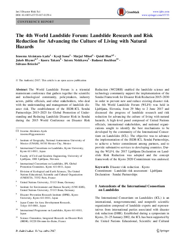 (PDF) The 4th World Landslide Forum: Landslide Research and Risk ...