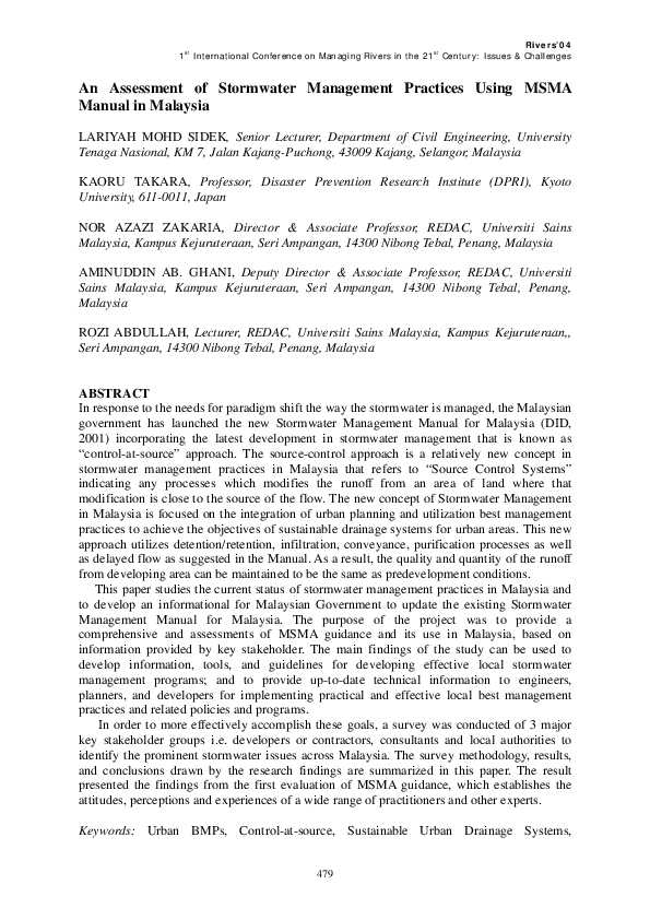 (PDF) An Assessment of Stormwater Management Practices Using MSMA ...