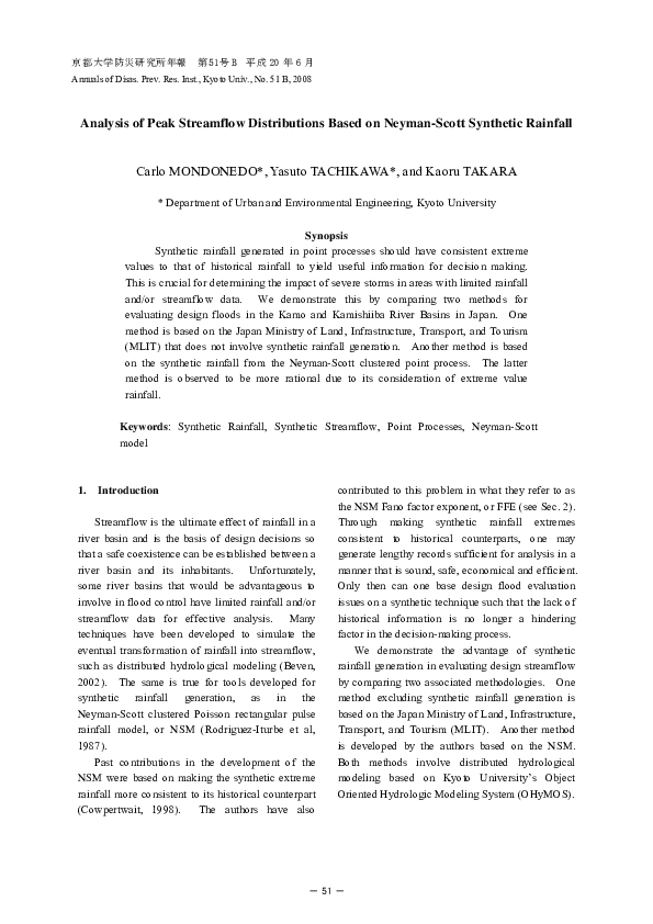 (PDF) Analysis of Peak Streamflow Distributions Based on Neyman-Scott Synthetic Rainfall