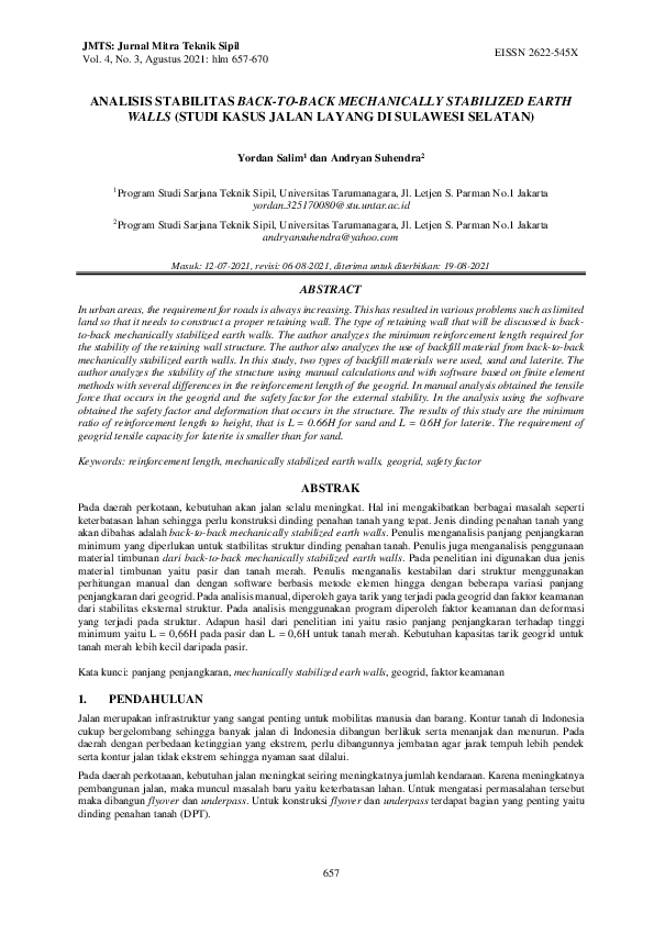 (PDF) Analisis Stabilitas Back-To-Back Mechanically Stabilized Earth ...