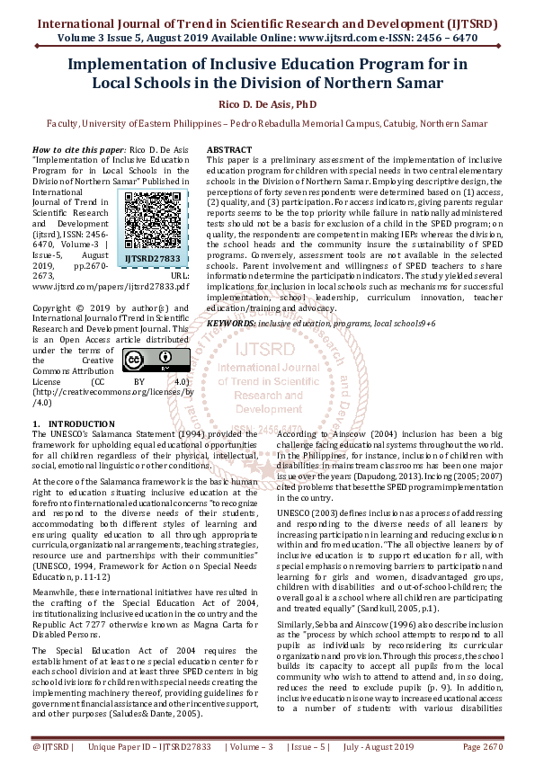 (PDF) Implementation of Inclusive Education Program for in Local ...