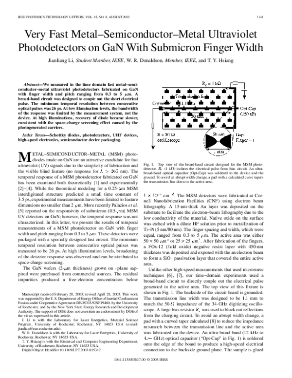 (PDF) Very fast metal-semiconductor-metal ultraviolet photodetectors on ...