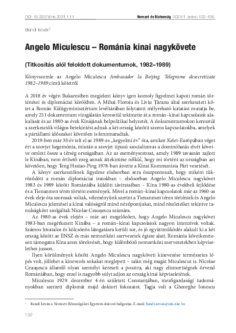 (PDF) Angelo Miculescu – Románia kínai nagykövete