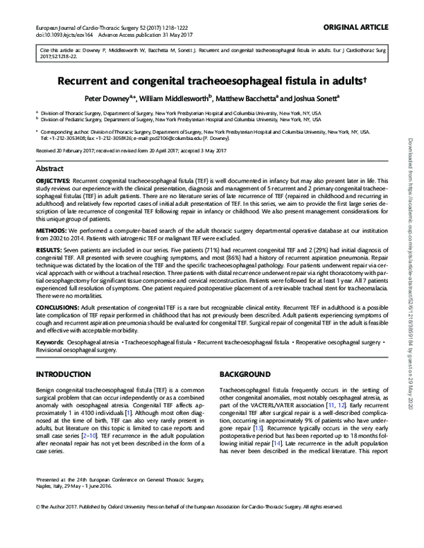 Tracheoesophageal Fistula In Adults