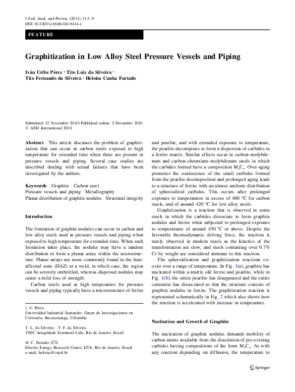 (PDF) Graphitization in Low Alloy Steel Pressure Vessels and Piping