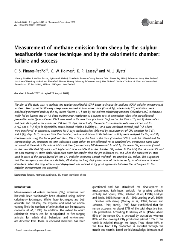 (PDF) Measurement of methane emission from sheep by the sulphur ...