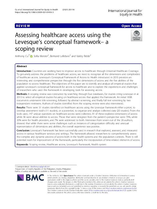 (PDF) Assessing healthcare access using the Levesque’s conceptual ...