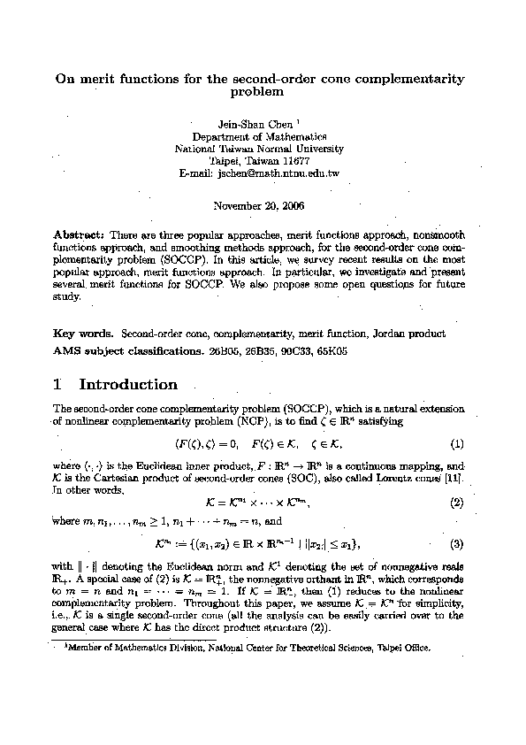 (PDF) Merit Functions and Nonsmooth Functions for the Second-order Cone Complementarity Problem