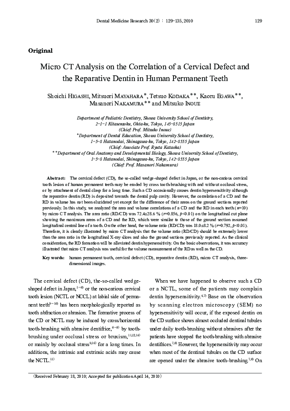 (PDF) Micro CT Analysis on the Correlation of a Cervical Defect and the ...