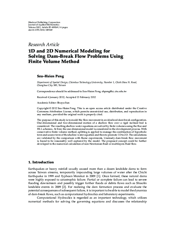 Pdf 1d And 2d Numerical Modeling For Solving Dam Break Flow Problems