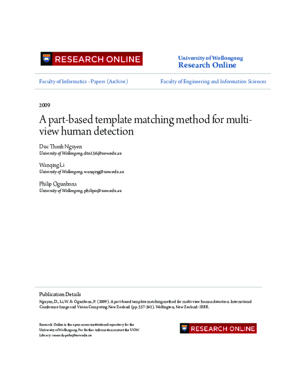 Pdf A Part Based Template Matching Method For Multi View Human Detection
