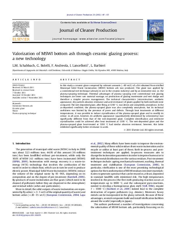 (PDF) Valorization of MSWI bottom ash through ceramic glazing process ...