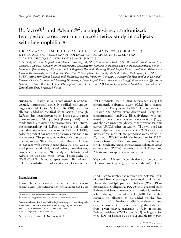 (PDF) ReFacto and Advate 2 : a single-dose, randomized, two-period ...