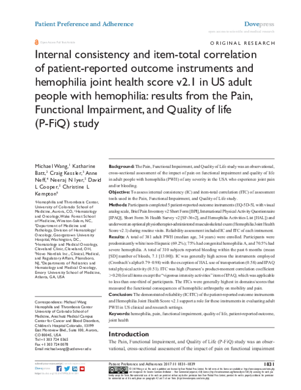 (PDF) Internal consistency and item-total correlation of patient-reported outcome instruments ...