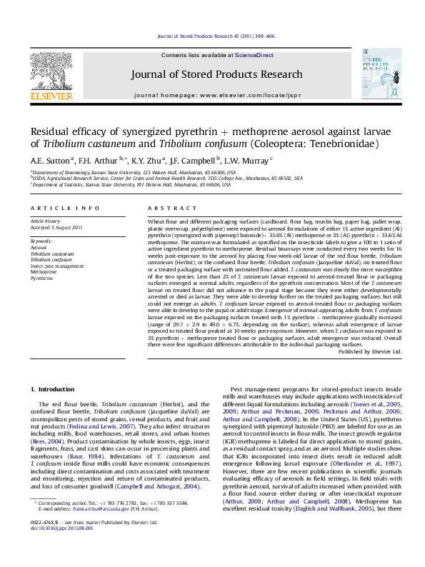 (PDF) Residual efficacy of synergized pyrethrin + methoprene aerosol ...