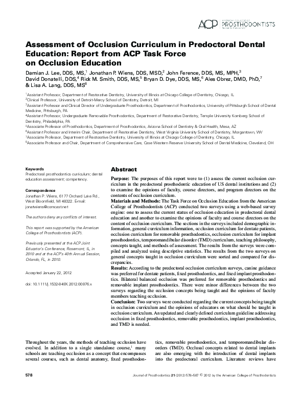 (PDF) Assessment of occlusion curriculum in predoctoral dental ...