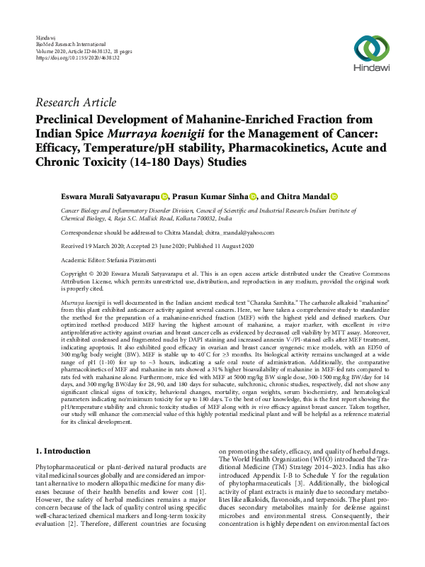 (PDF) Preclinical Development of Mahanine-Enriched Fraction from Indian ...