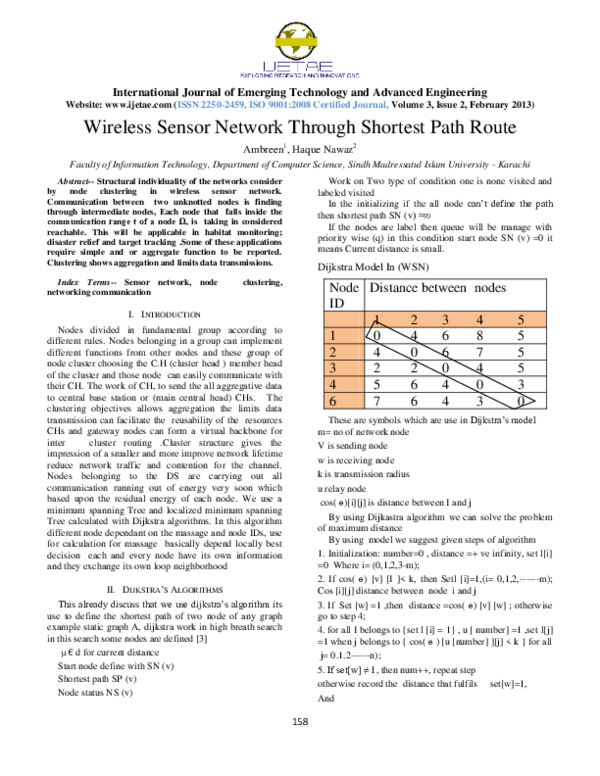 Pdf Wireless Sensor Network Through Shortest Path Route