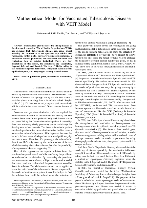 (PDF) Mathematical Model for Vaccinated Tuberculosis Disease with VEIT Model