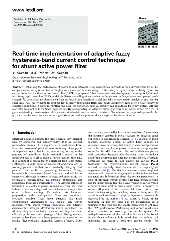 (PDF) Real-time implementation of adaptive fuzzy hysteresis-band current control technique for ...