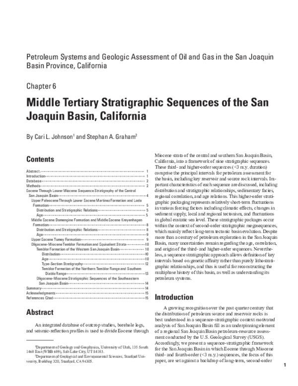 (PDF) Middle Tertiary stratigraphic sequences of the San Joaquin Basin, California: Chapter 6 in ...