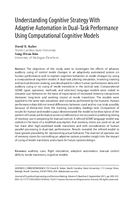 Pdf Understanding Cognitive Strategy With Adaptive Automation In Dual Task Performance Using