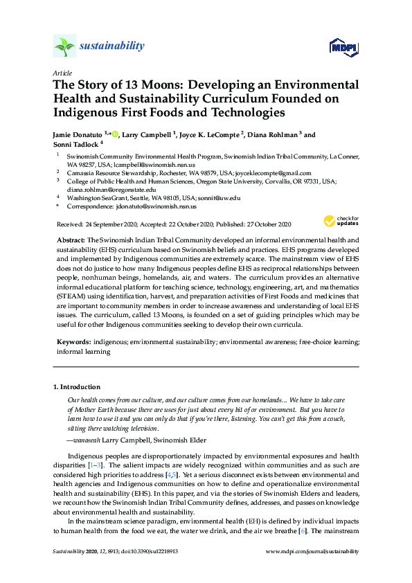 (PDF) The Story of 13 Moons: Developing an Environmental Health and ...