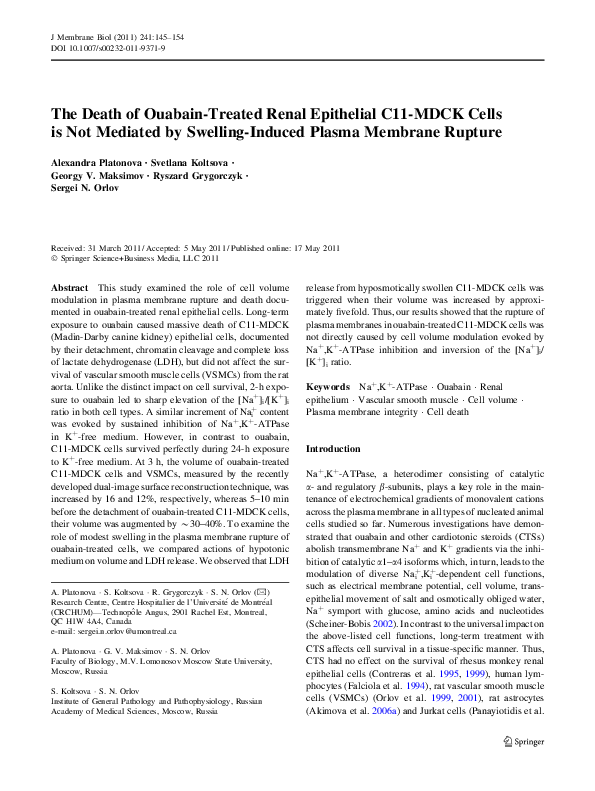 (PDF) The Death of Ouabain-Treated Renal Epithelial C11-MDCK Cells is ...