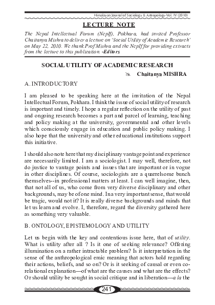 (PDF) Social Utility of Academic Research
