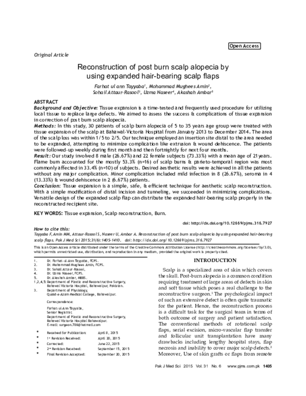 Pdf Reconstruction Of Post Burn Scalp Alopecia By Using Expanded Hair Bearing Scalp Flaps