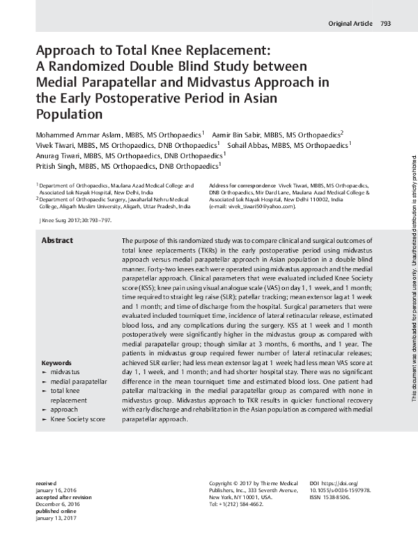 (PDF) Approach to Total Knee Replacement: A Randomized Double Blind ...