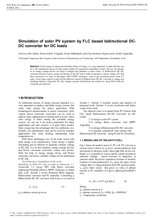 (PDF) Simulation of solar PV system by FLC based bidirectional DC-DC converter for DC loads