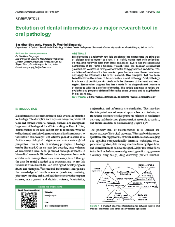 (PDF) Evolution of dental informatics as a major research tool in oral ...
