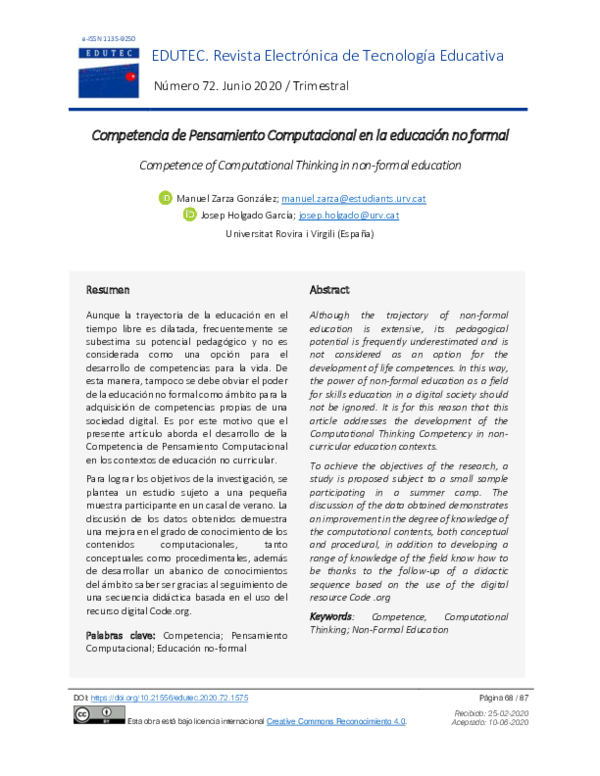 (PDF) Competencia de pensamiento computacional en la educación no formal