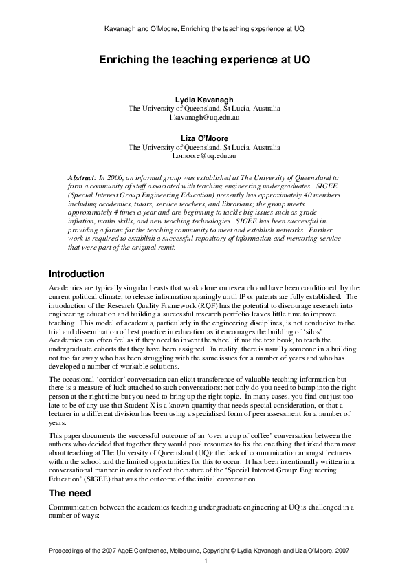 (PDF) Enriching the teaching experience at UQ