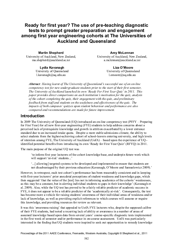 (PDF) Ready for first year? The use of pre-teaching diagnostic tests to ...