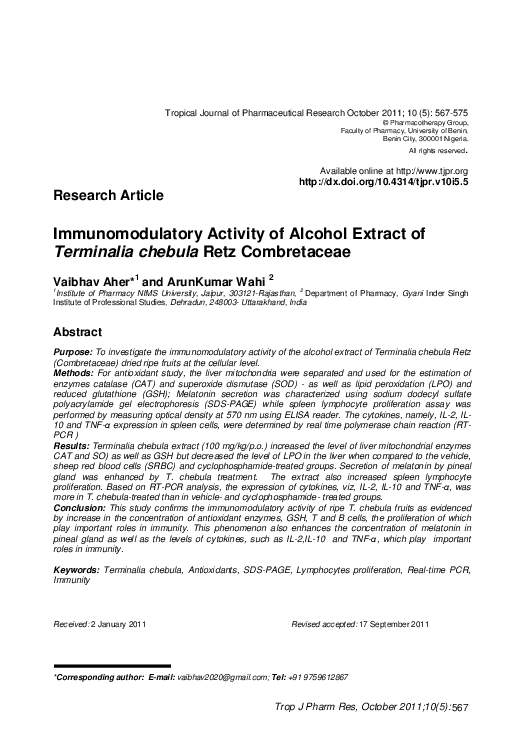 (PDF) Immunomodulatory Activity of Alcohol Extract of Terminalia ...