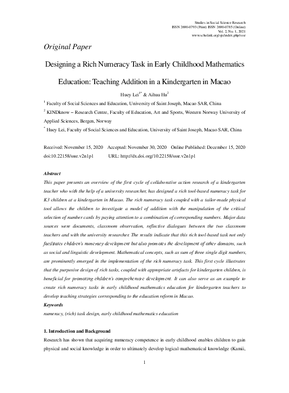 (PDF) Designing a Rich Numeracy Task in Early Childhood Mathematics ...
