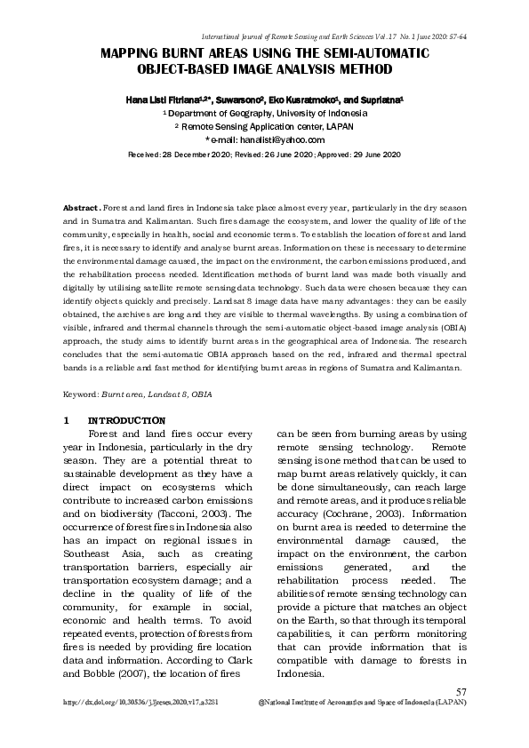 (PDF) Mapping Burnt Areas Using the Semi-Automatic Object-Based Image Analysis Method