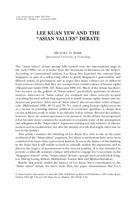 (PDF) Lee Kuan Yew and the “Asian values” debate